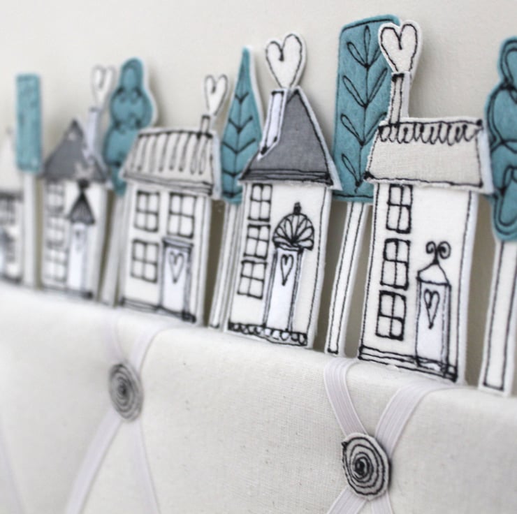 Memo Board with Houses and Trees - Folksy