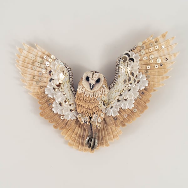 Sold - Barn Owl - Handmade Textile Brooch - Folksy