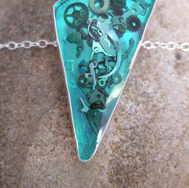 Jade Resin Pendant with Vintage Watch Parts - Folksy