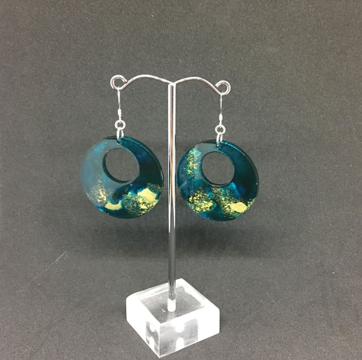 Green and gold dangle earrings on sterling silver. - Folksy