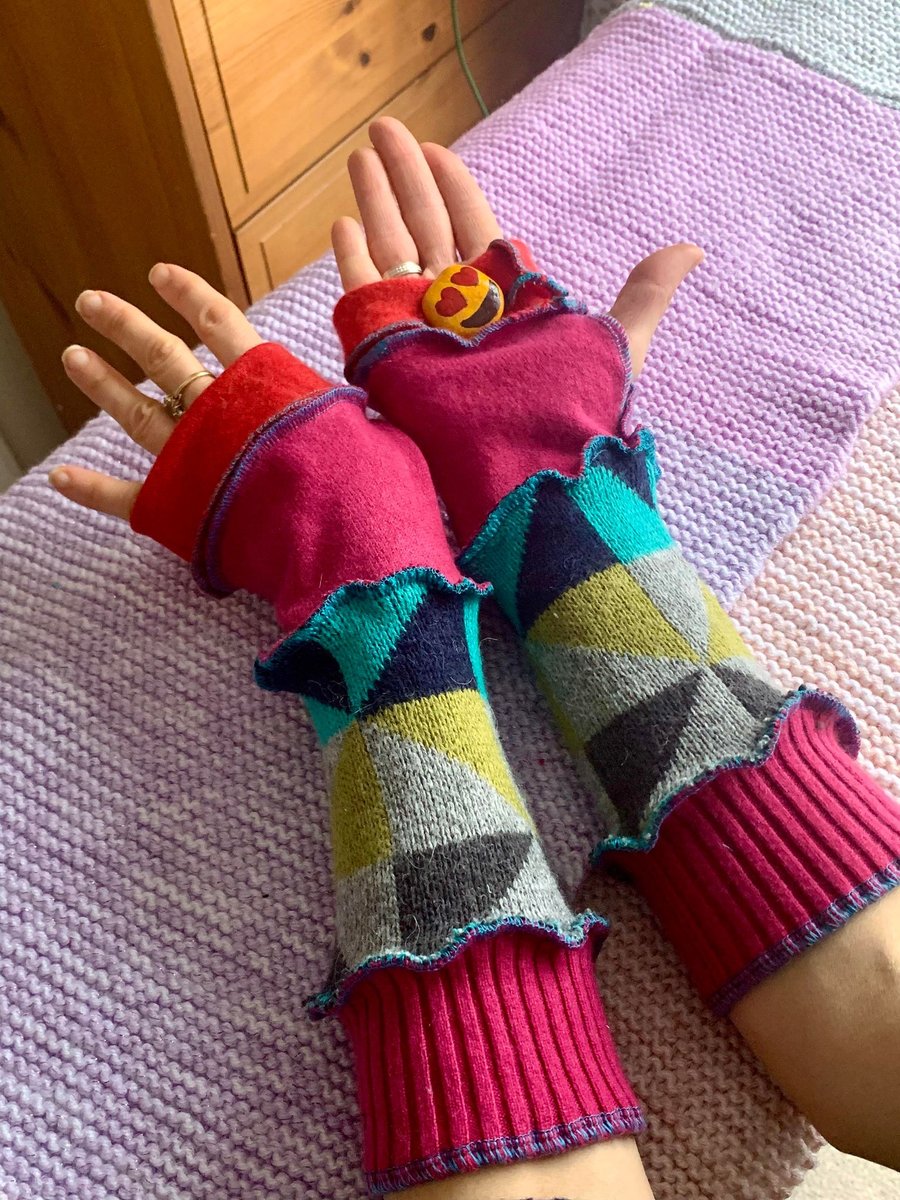 Recycled Wool Fingerless Gloves: Upcycled Hand ... - Folksy