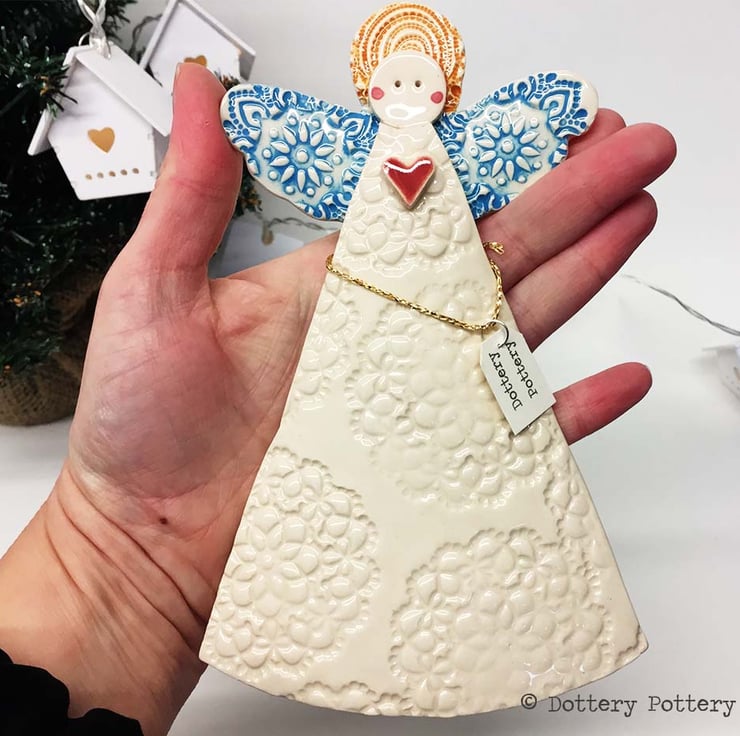 Ceramic Angel Christmas decoration Large potter... - Folksy