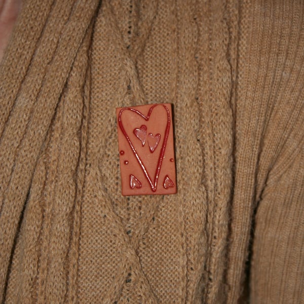 Handmade ceramic red impressed heart design b... - Folksy