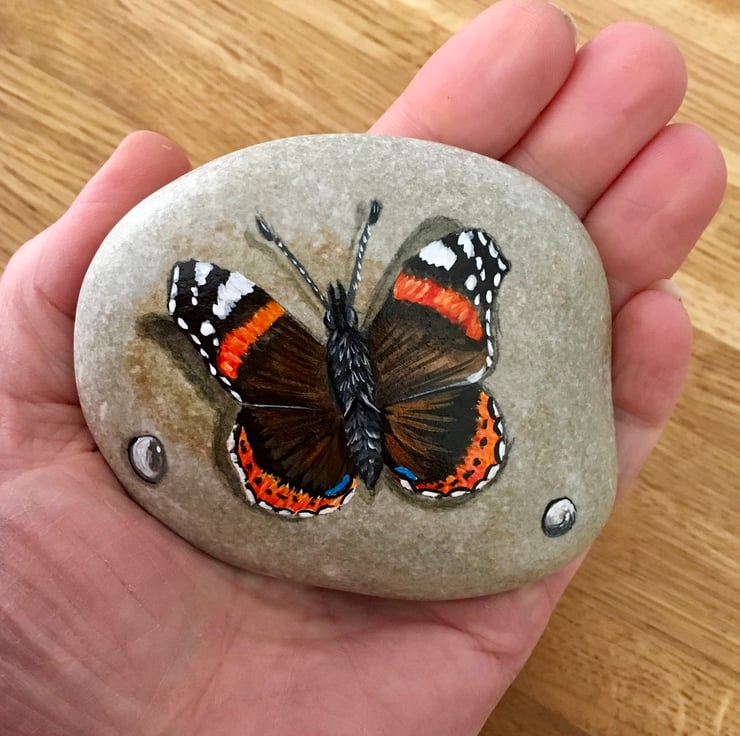 Butterfly hand painted pebble garden wildlife r... - Folksy