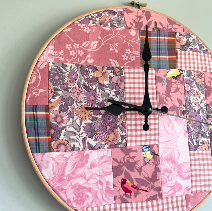 Large Handmade Pink Patchwork Clock - Folksy