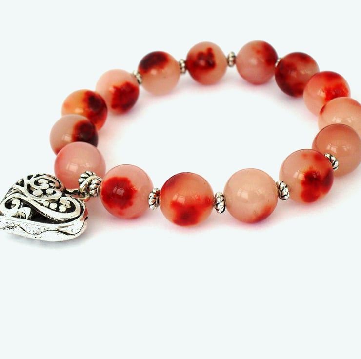 Red kunzite bracelet with chunky tibetan silver... - Folksy