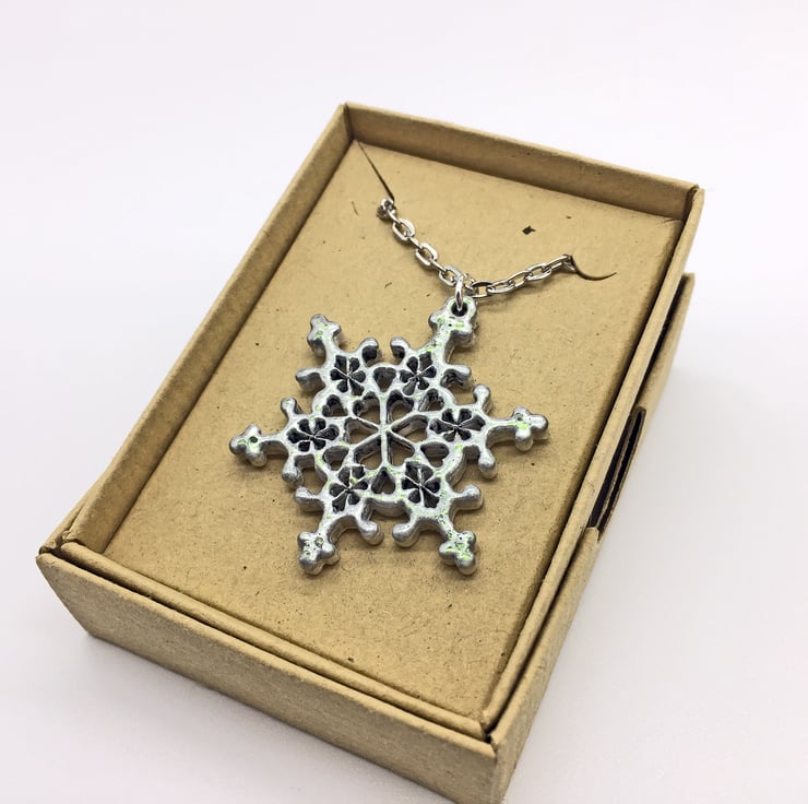 Silver Wooden snowflake pendant winter festive ... - Folksy