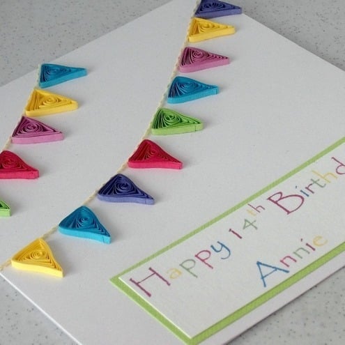 Quilled bunting birthday card, personalised, pa... - Folksy