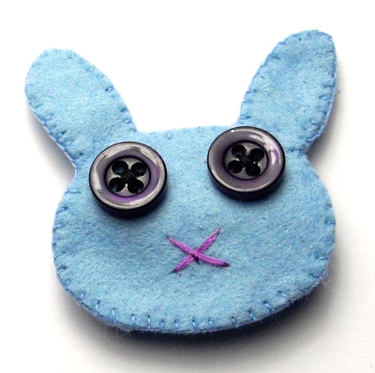 Blue Rabbit Felt Brooch - UK Free Post - Folksy