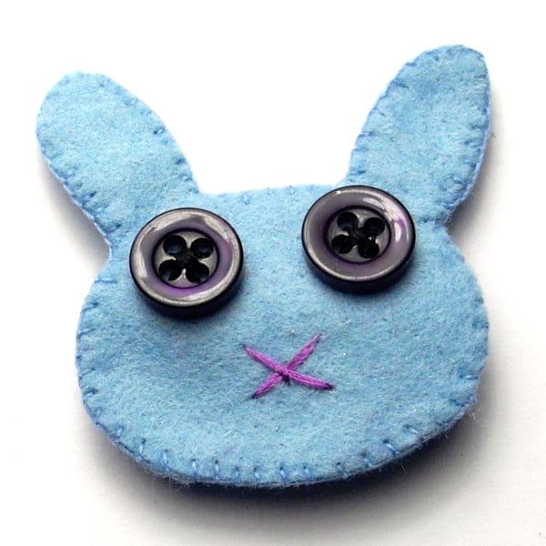Blue Rabbit Felt Brooch - UK Free Post - Folksy