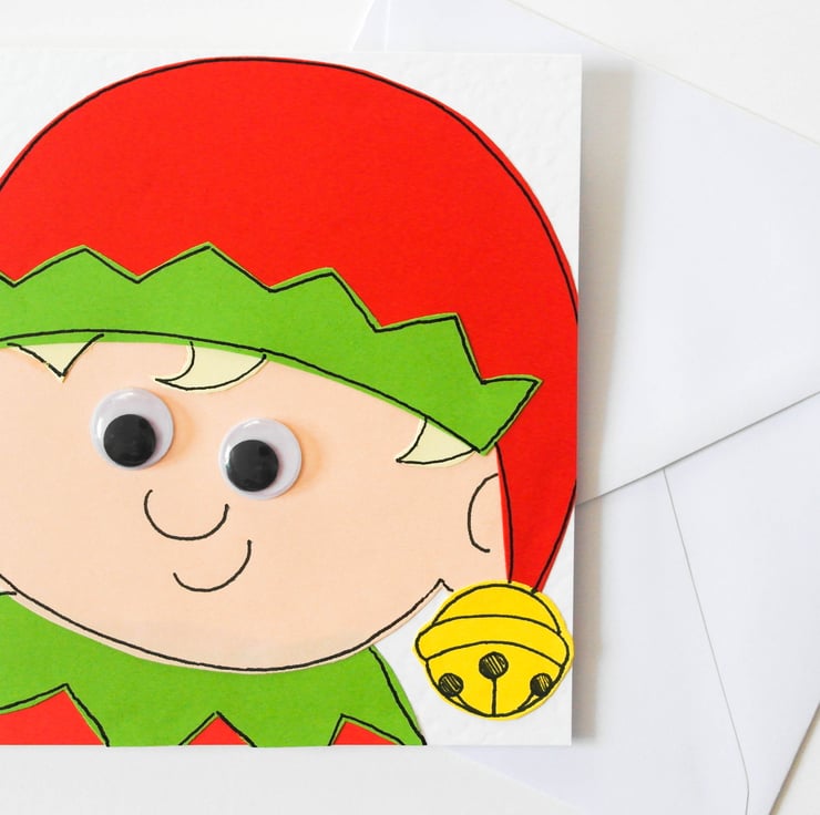 Elf handmade Christmas card, Whimsical Festive ... - Folksy
