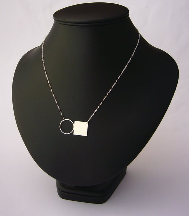 Circle & silver square necklace, geometric ... - Folksy