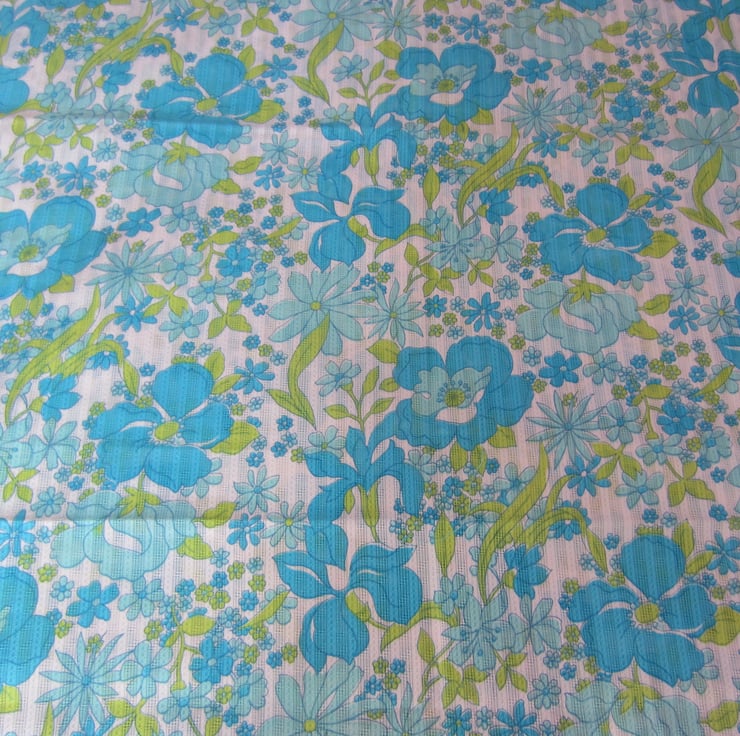Unused Vintage Blue Floral 1970 s Fabric - 2 Me... - Folksy