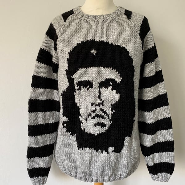 Hand Knitted Che Guevara Grey and Black Striped... - Folksy