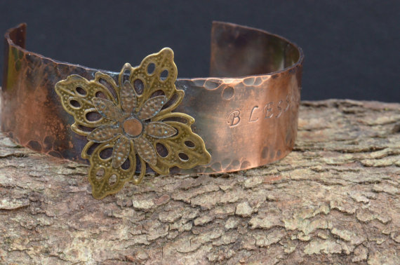 Blessed Handmade Hand Stamped Oxidised Hammered... - Folksy