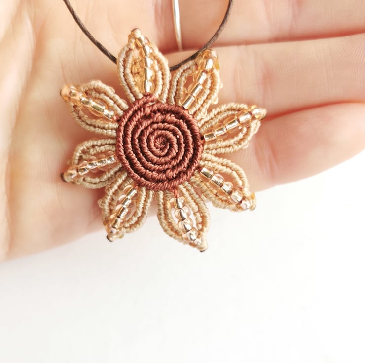 Macrame flower necklace, hand woven micro macra... - Folksy