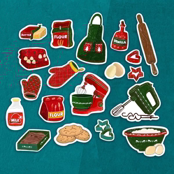 Christmas Baking stickers, Cake Stickers, fun B... - Folksy