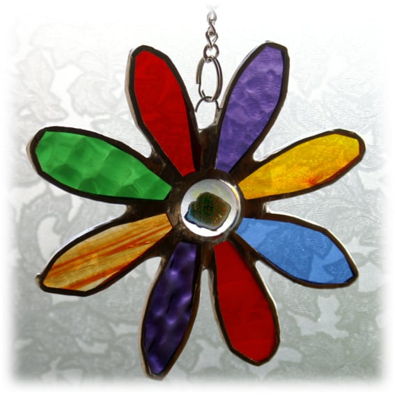 Rainbow Daisy Suncatcher Stained Glass Flower D... - Folksy