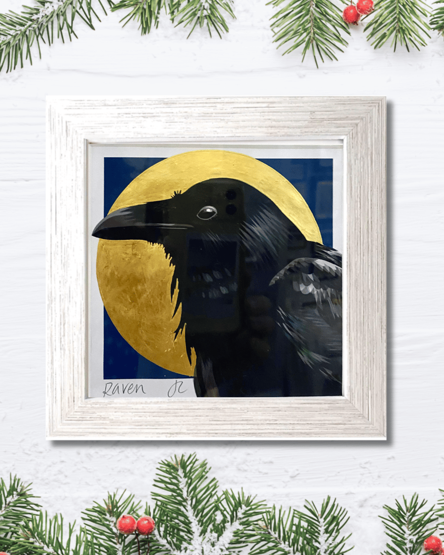 Corvid Moon - Raven Wildlife Art Print with Gen... - Folksy