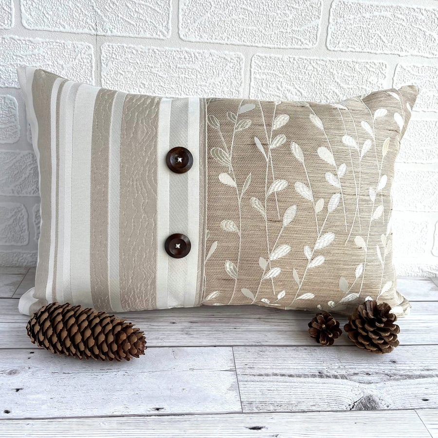 Cream and Beige Rectangular Cushion with Leaves... - Folksy