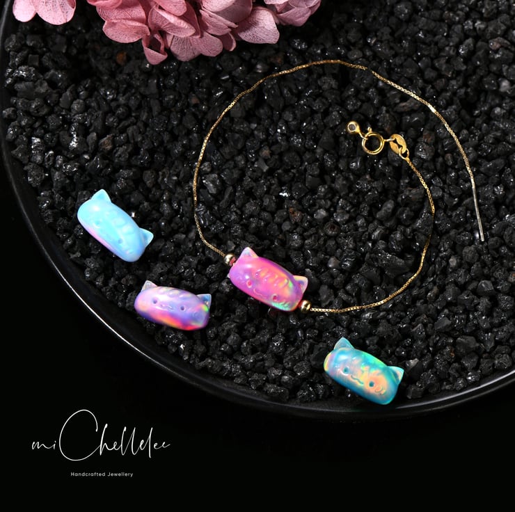 Cute Opal Cat 3D Fire Opal Bracelet with 925 St... - Folksy