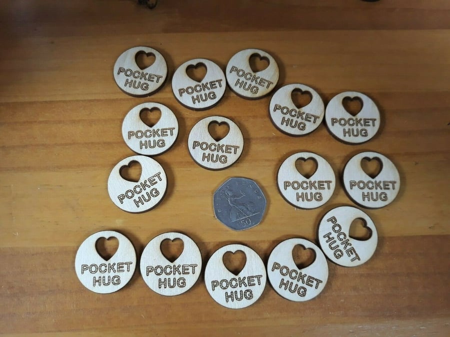 15 x little hug token, pocket hug wood engraved... - Folksy