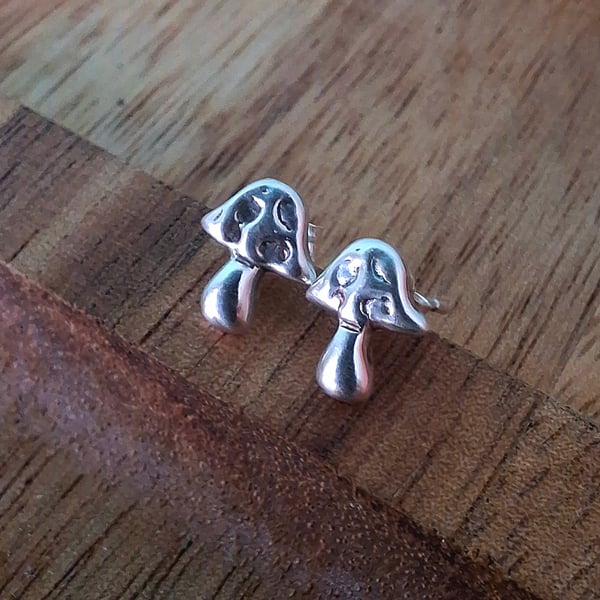 Handmade Tiny Silver Mushroom Studs - Folksy