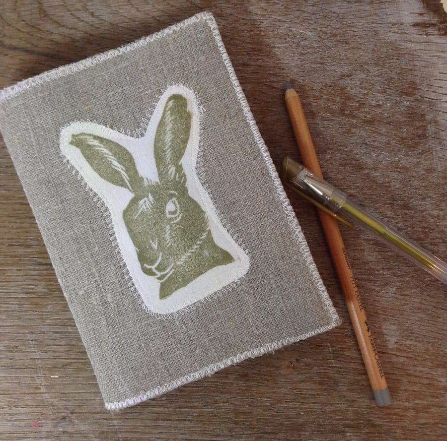 Hand printed A6 Linen Notebook Cover - Folksy