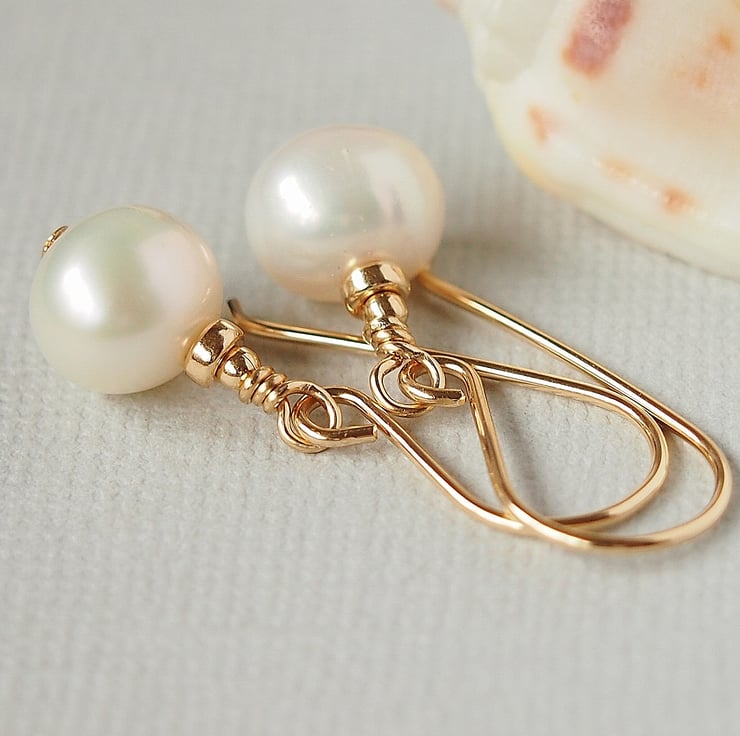 Ivory Freshwater Pearl Bead Earrings,14kt Gold ... - Folksy
