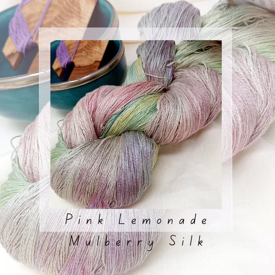 Pink Lemonade Hand Dyed Mulberry Silk Lace Yarn... - Folksy