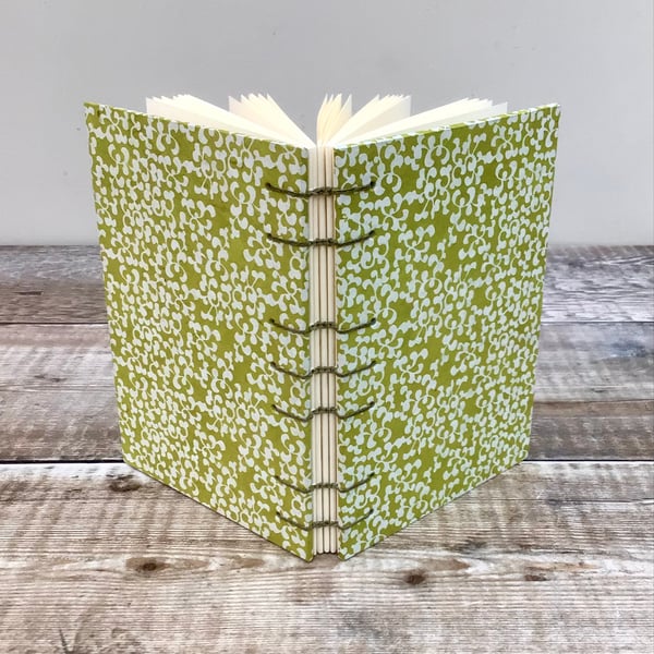 A6 Journal with Green & White Lokta Paper - Folksy