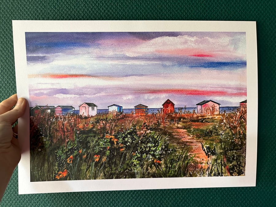 Stunning A3 Print: Beach Huts at Sunset - Folksy