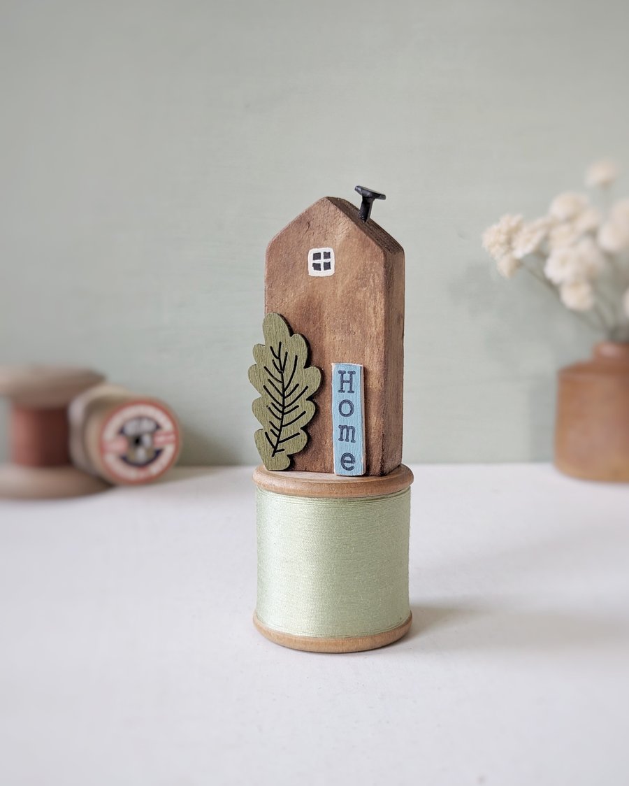 Tall Wooden House on a Vintage Bobbin 'Home' - Folksy