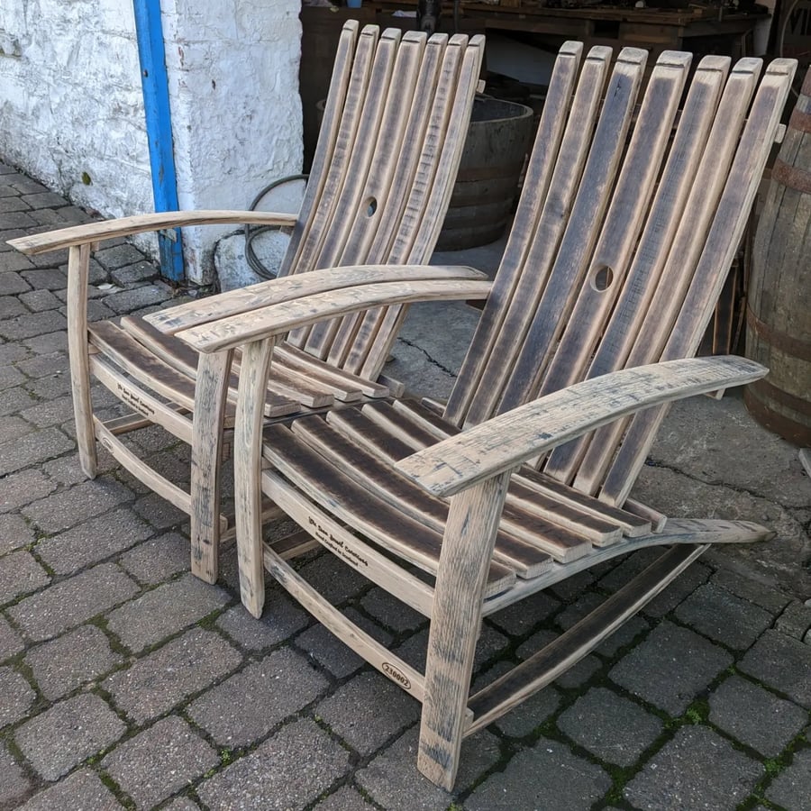 Whisky barrel stave steamer chair plain finish - Folksy