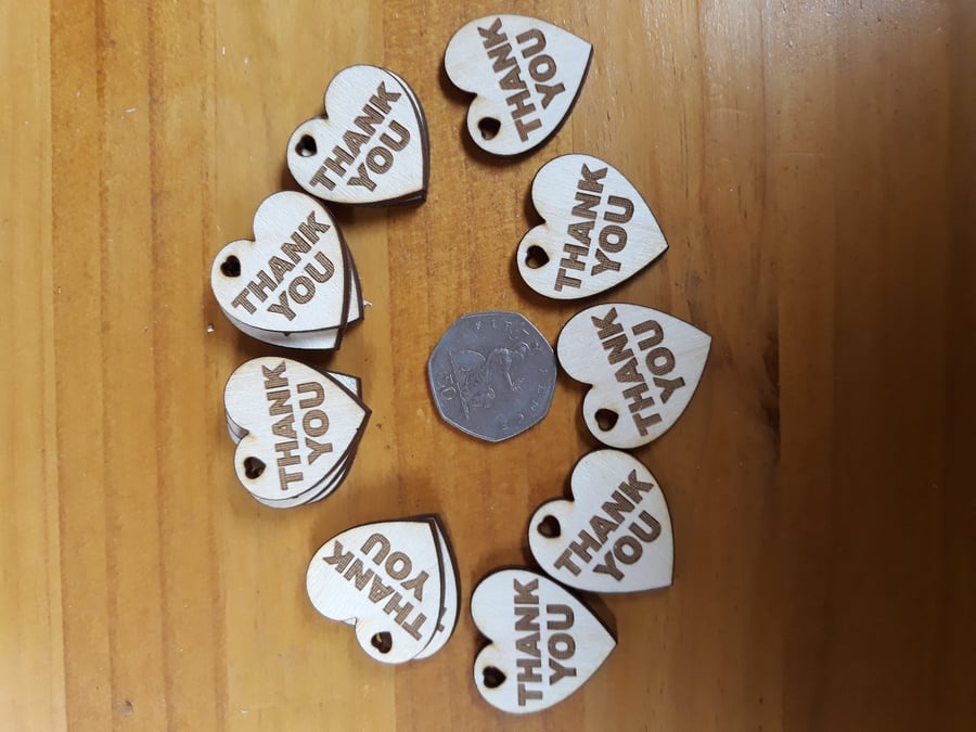 20 x Little Thank You Token, Pocket Heart wood ... - Folksy