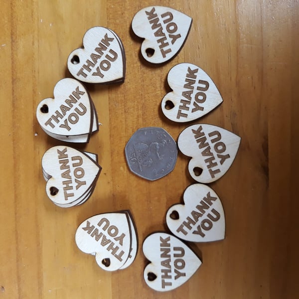 20 x Little Thank You Token, Pocket Heart wood ... - Folksy