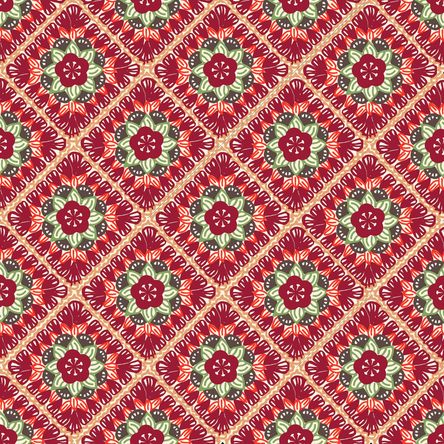 Digital print crochet-inspired floral granny sq... - Folksy