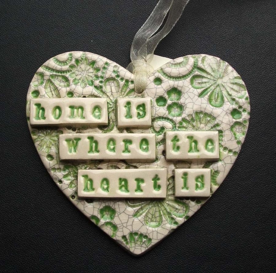 ceramic heart decoration Home is where the hear... - Folksy