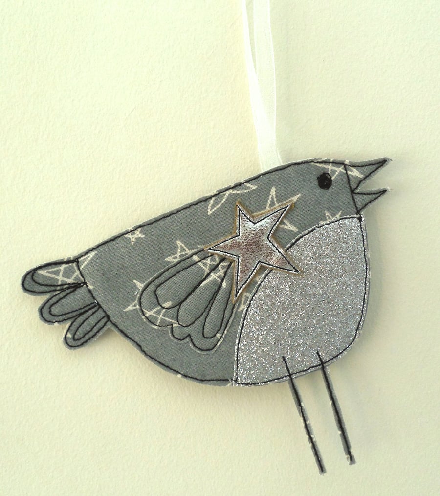 Birdie- Silver Glitter Chest - Folksy