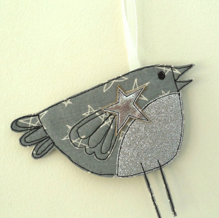Birdie- Silver Glitter Chest - Folksy