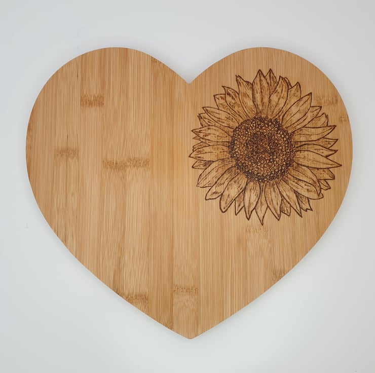 sunflower design chopping board - pyrography k... - Folksy