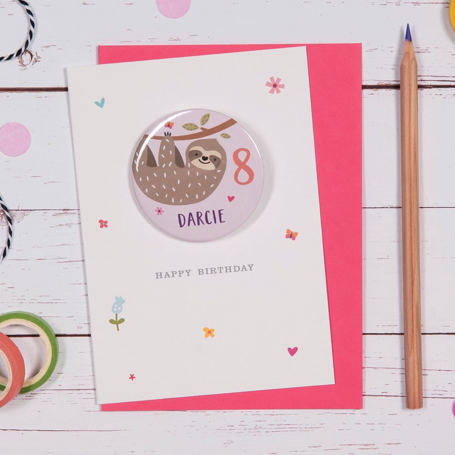 SLOTH BADGE BIRTHDAY CARD - Folksy