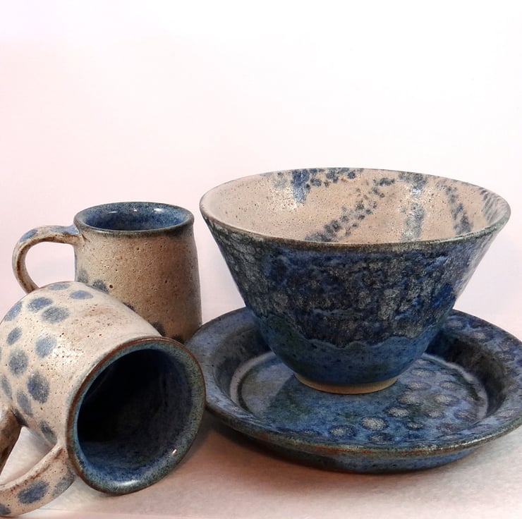 Blue and white spotted ceramic mugs - handmade ... - Folksy
