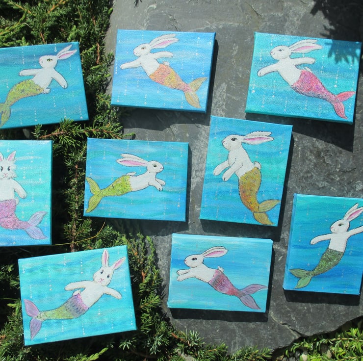 Merbunny Mermaid Bunny Rabbit Picture Canvas Ar... - Folksy