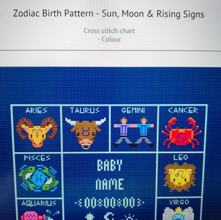 My First Zodiac Baby Birth Chart - Cross Stitch... - Folksy