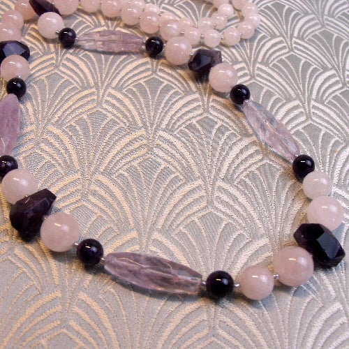 Long Pink Necklace, Long Semi-Precious Stone Ne... - Folksy