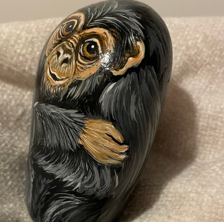 Monkey hand painted pebble garden rock art wild... - Folksy
