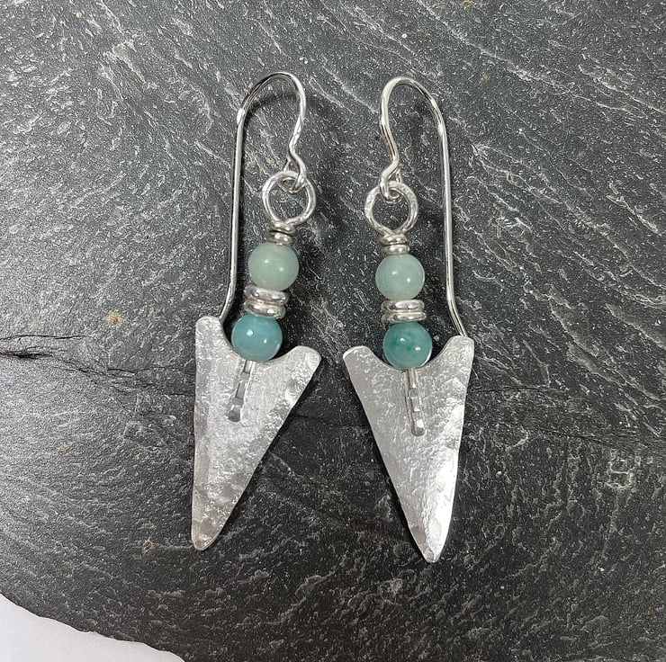 silver arrowhead tribal earrings with pale blue... - Folksy