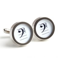 Musical Cufflinks with Bass Clef in Black and W... - Folksy