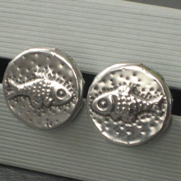 Handmade Silver Pewter Cufflinks,Fish Design - Folksy
